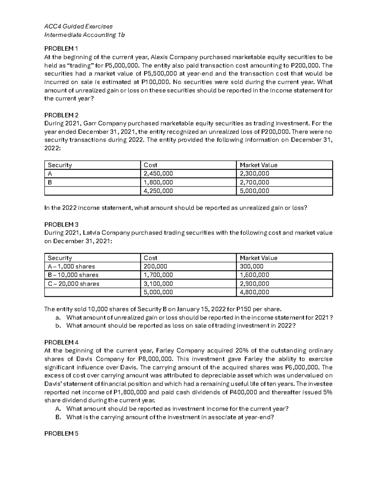 ACC4 Guided Exercises: Intermediate Accounting 1b Solutions - Studocu