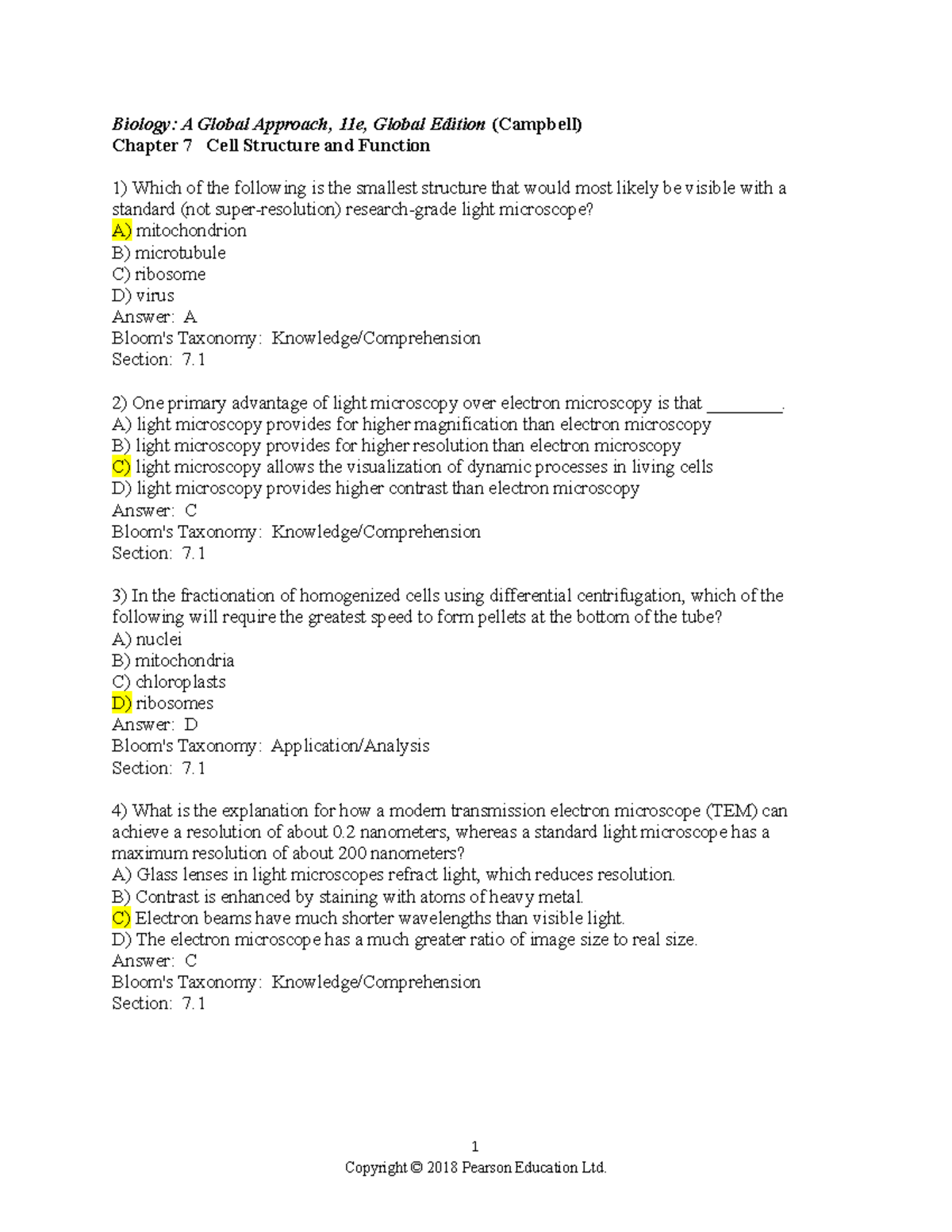 Chapter 7 - Test Bank - Biology: A Global Approach, 11e, Global Edition ...