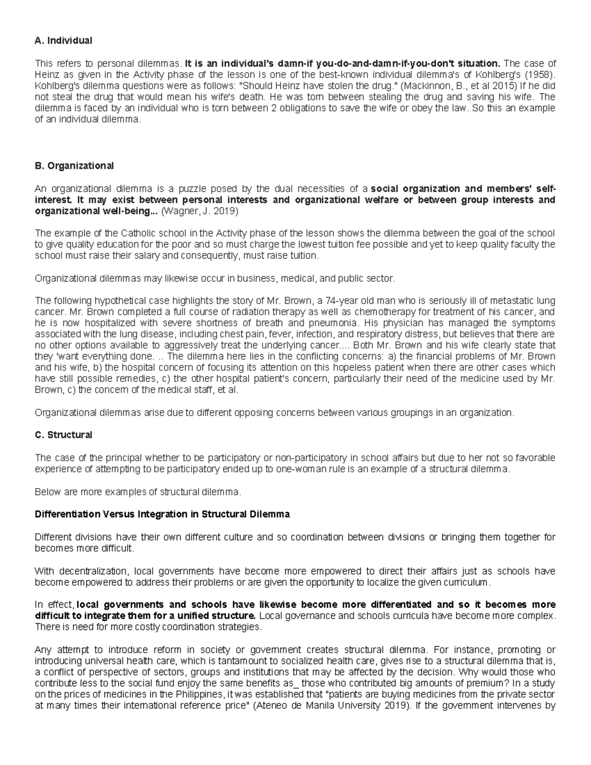 3 Levels of Moral Dilemmas: Individual, Organizational, and Structural ...