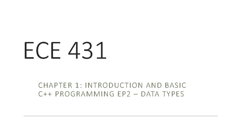 ECE 431 Chapter 1.2: Introduction to Data Types in Programming - Studocu