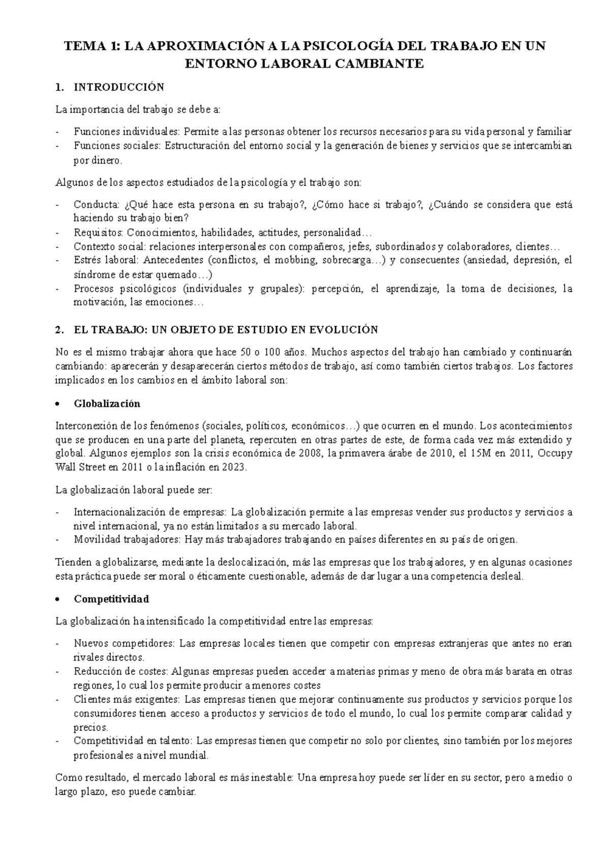 TEMA 1: PSICOLOGÍA DEL TRABAJO EN UN ENTORNO LABORAL CAMBIANTE - Studocu