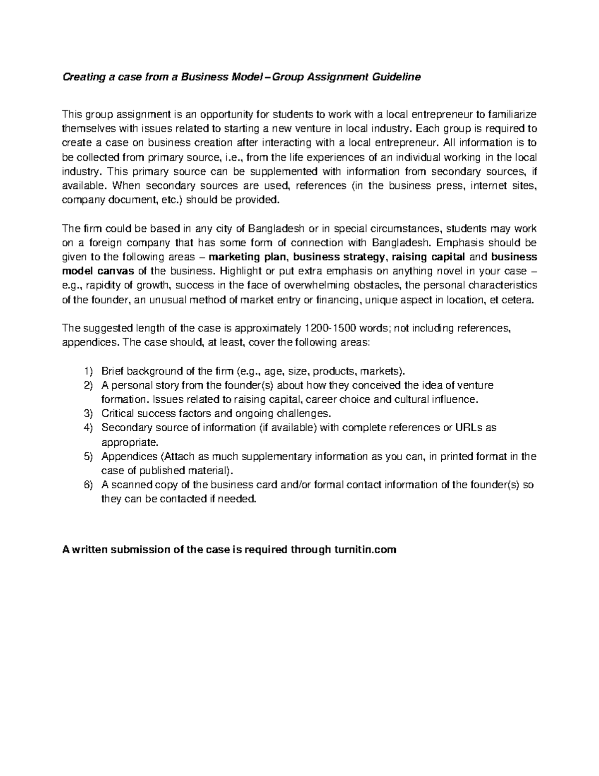 Assignment Guideline - Creating a case from a Business Model – Group ...