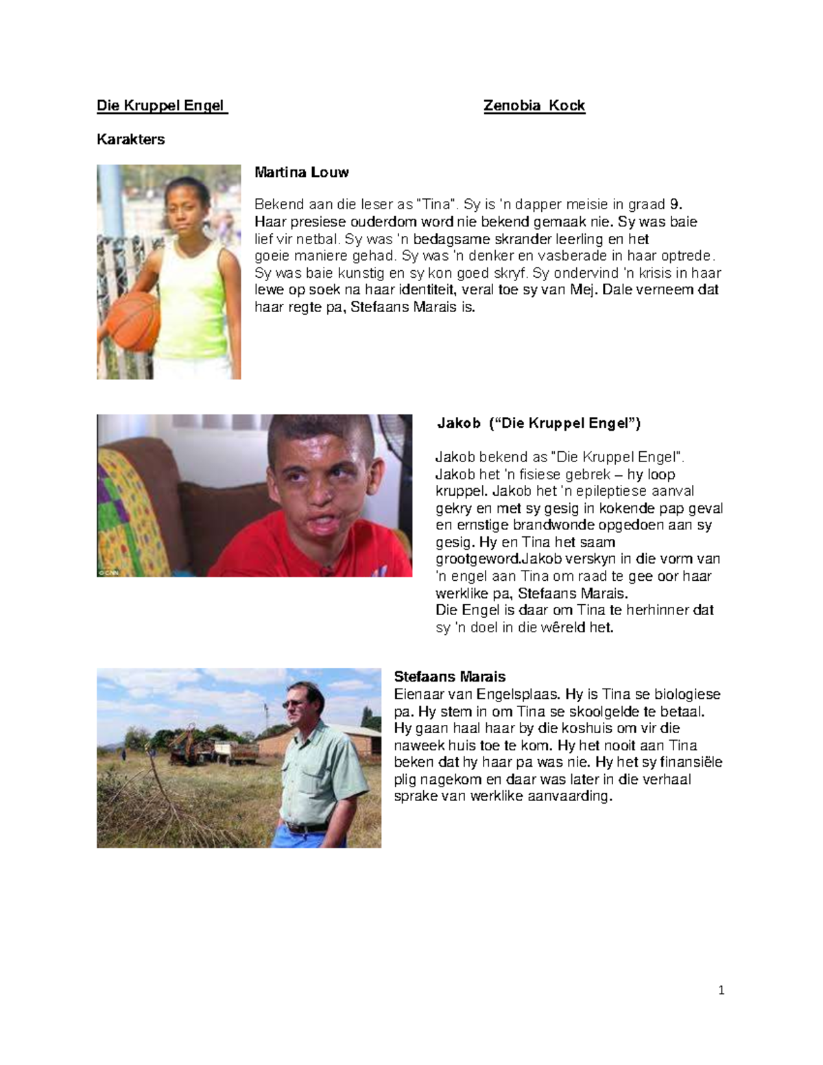 Afrikaans Gr 11 Die Kruppel Engel Karakteranalise en Tema's - Studocu