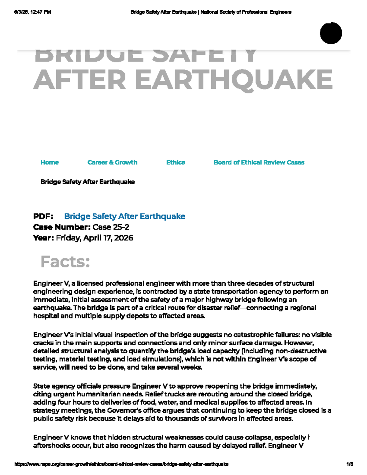 Bridge Safety Ethics Post-Earthquake: Case Study Analysis (ENG 101 ...