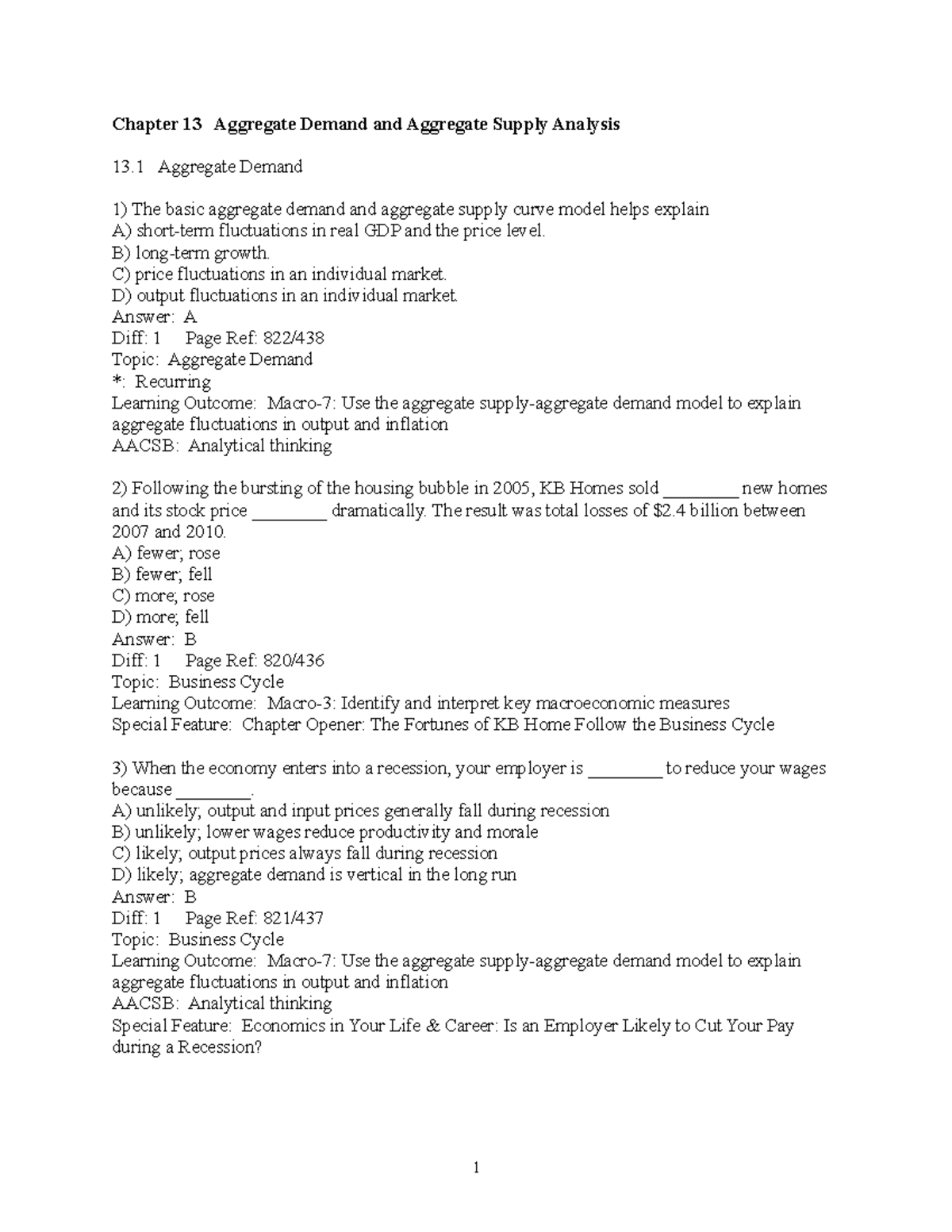 ECON1102 - HO07 Test Bank CH13 - Chapter 13 Aggregate Demand and ...