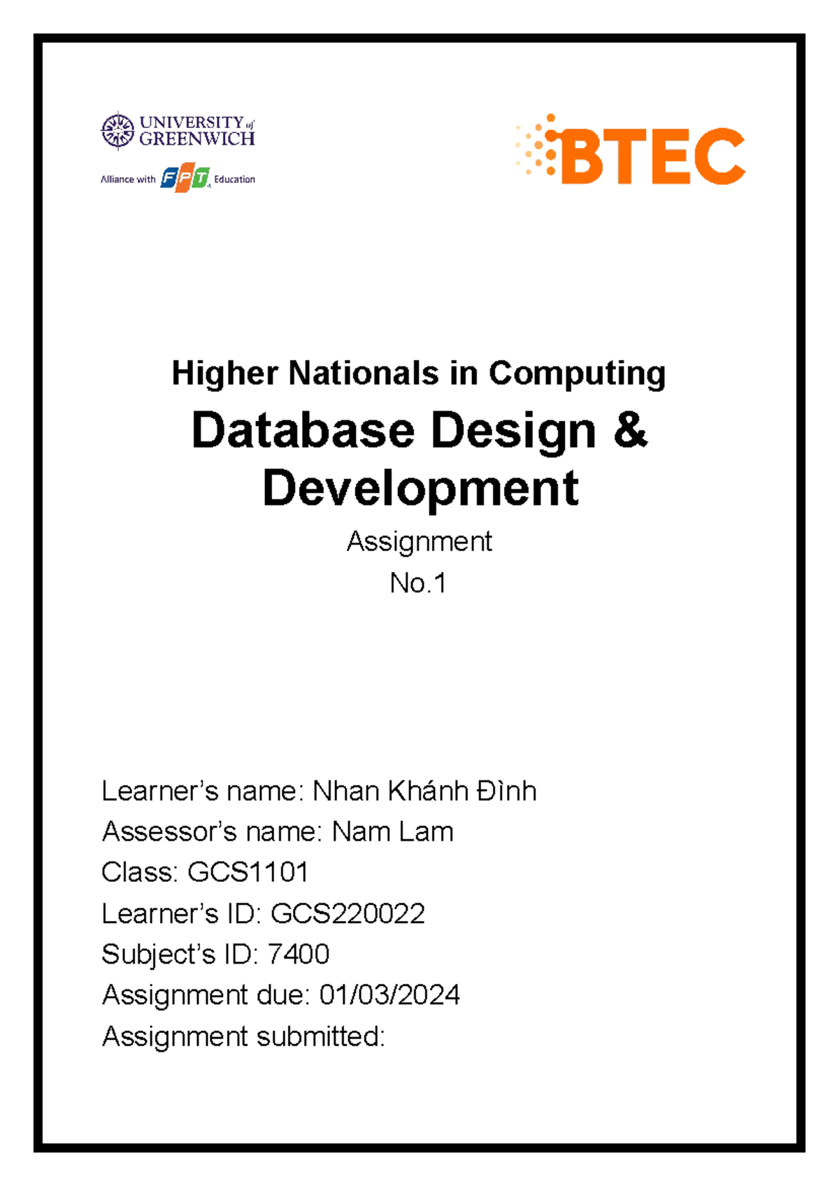 7400 GCS Database Design & Development Assignment 1 Report - Studocu