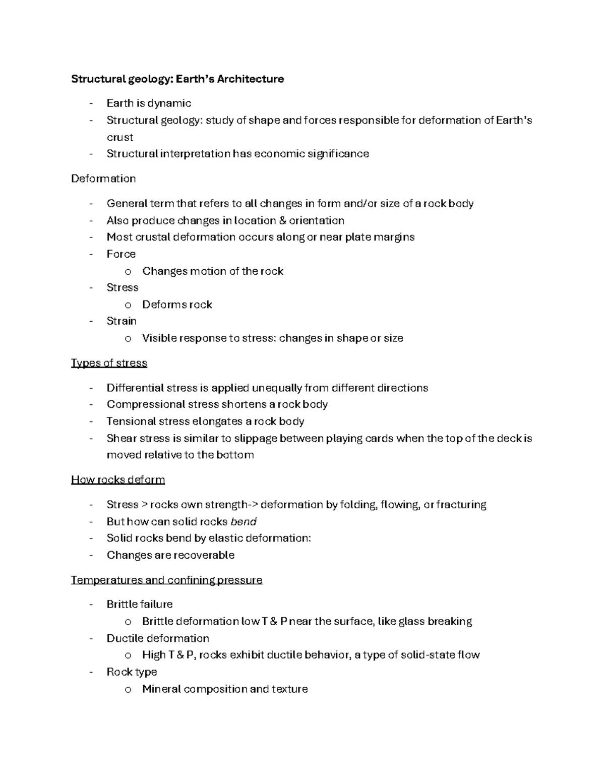 Structural Geology of Earth's Dynamics - ANTH 305 Day 15 Notes - Studocu