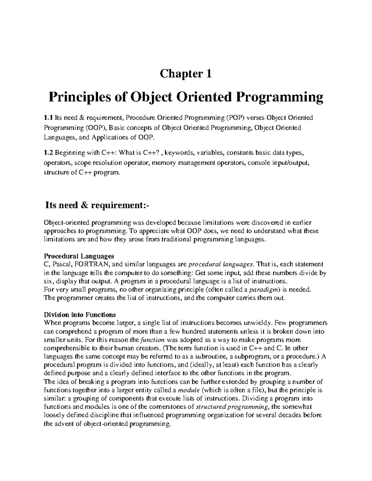 Chapter 1 - 22393 - Principles of Object Oriented Programming and Its Concepts - Studocu