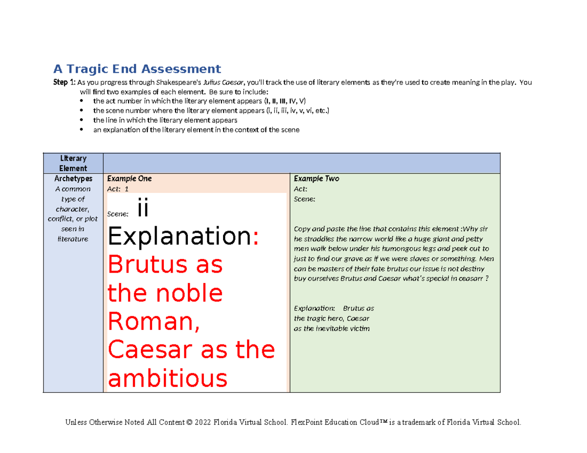 A tragic end assess rubric - A Tragic End Assessment Step 1: As you ...