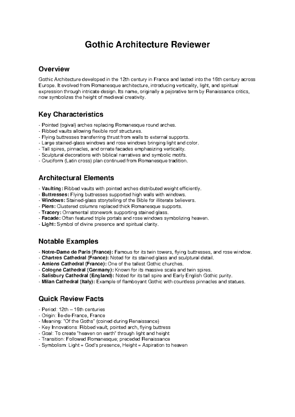 Gothic Architecture Overview: Key Features & Notable Examples - Studocu