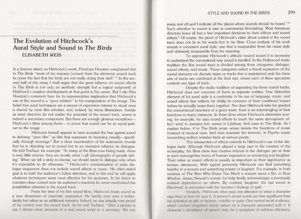 STYLE AND SOUND IN THE BIRDS 299: Analyzing Hitchcock's Aural Techniques - Studocu