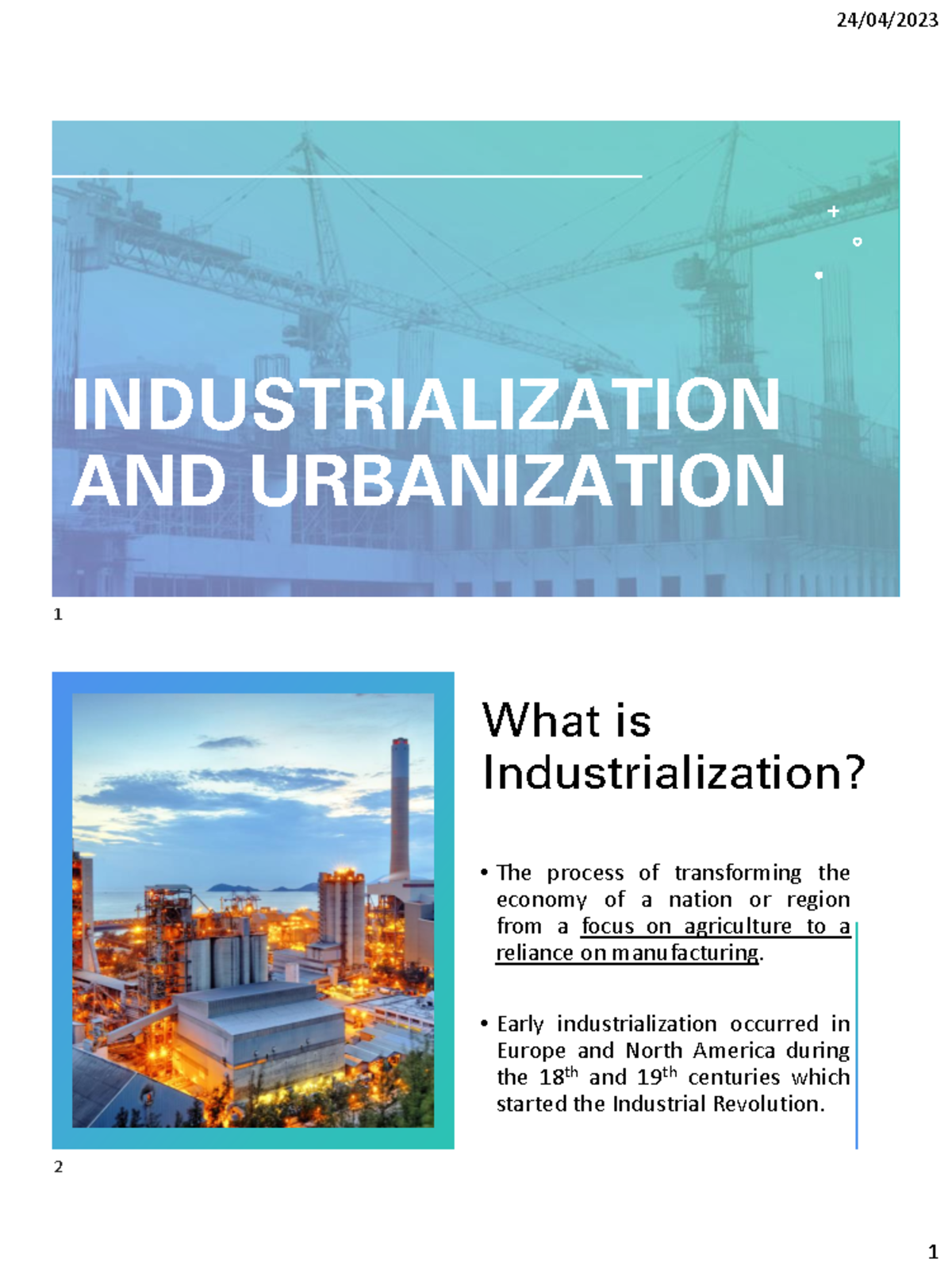 GE ELEC 4 - 9 Industrialization and Urbanization Overview Essay - Studocu