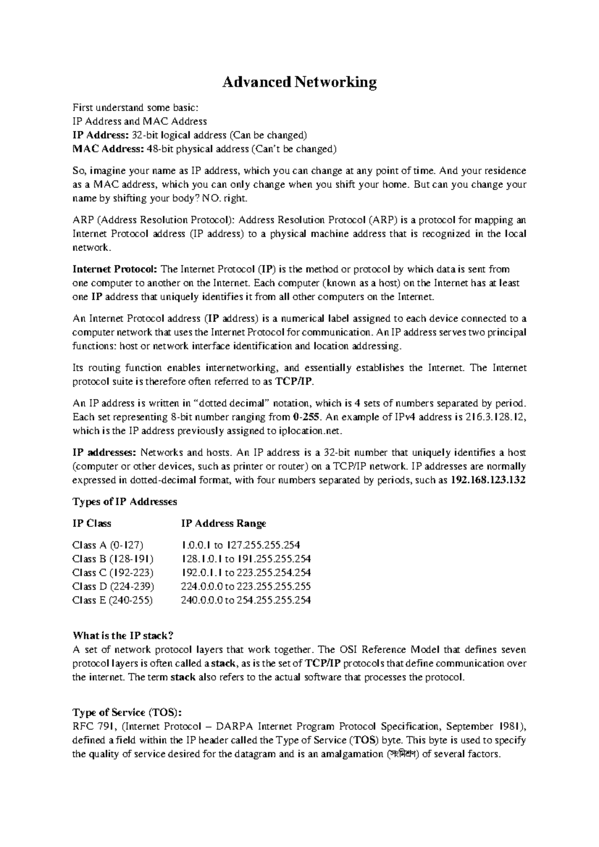 Lecture 01: Understanding IP and MAC Addresses in Networking - Studocu