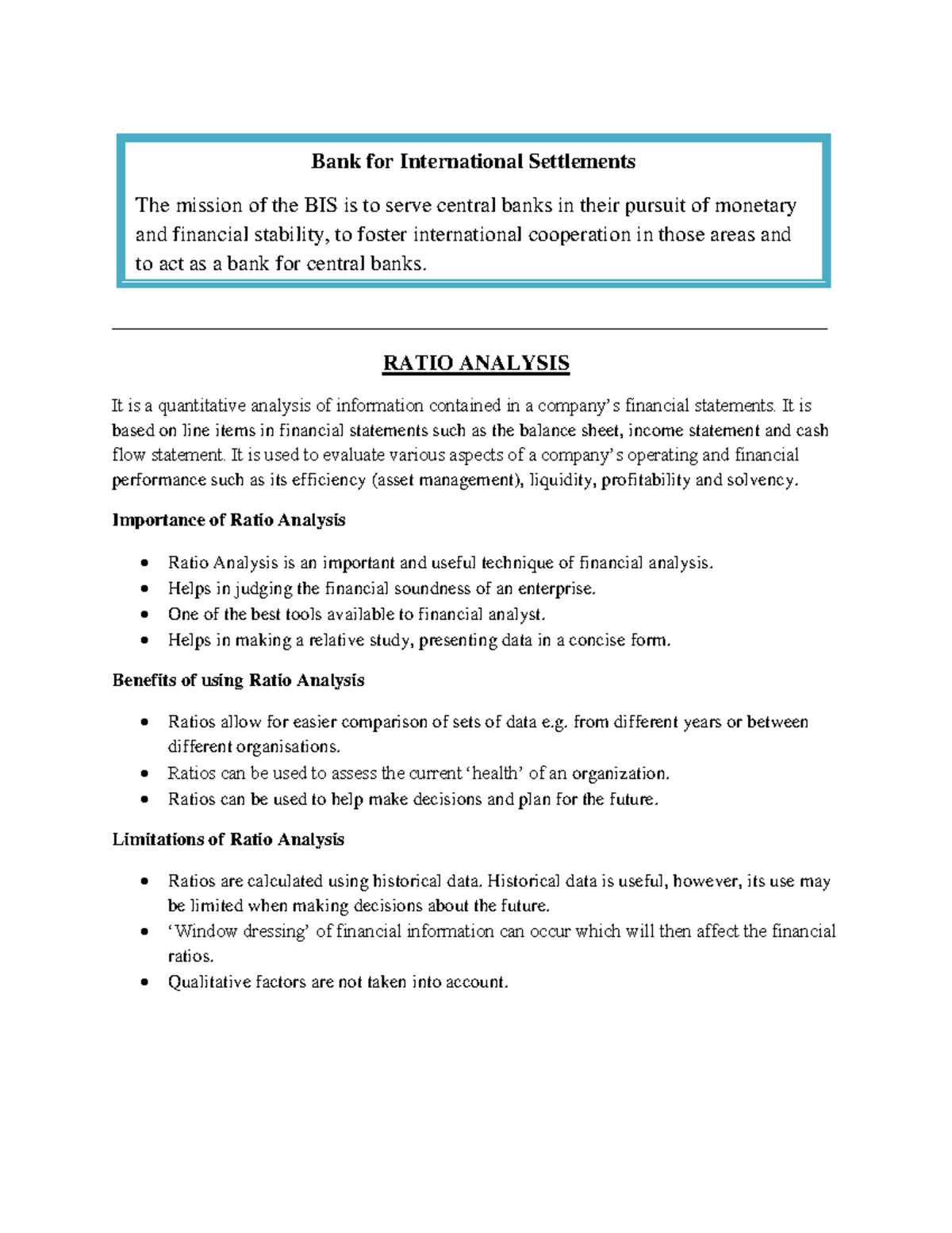 BIS Financial Analysis: Understanding Ratio Analysis Techniques - Studocu