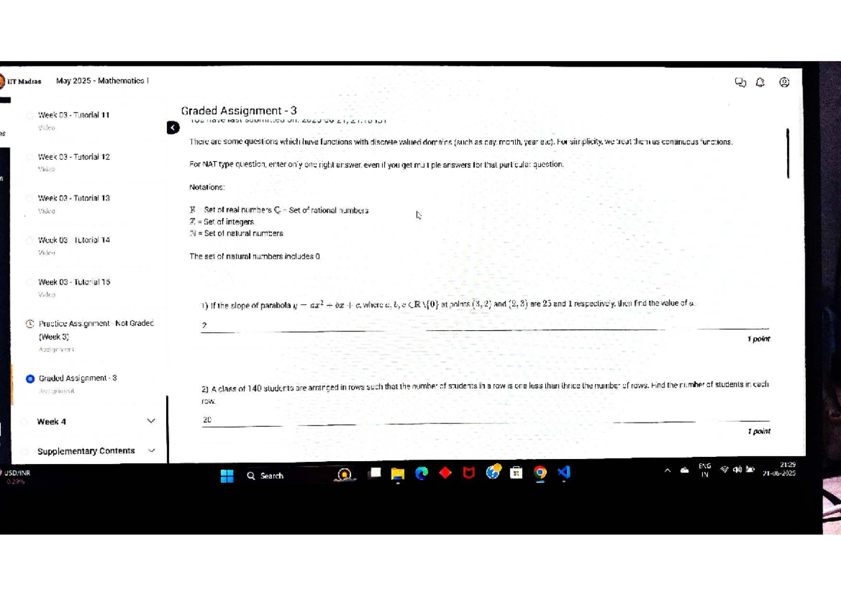 IIT Madras May 2025 Mathematics I Week 03 Graded Assignment 3 - Studocu