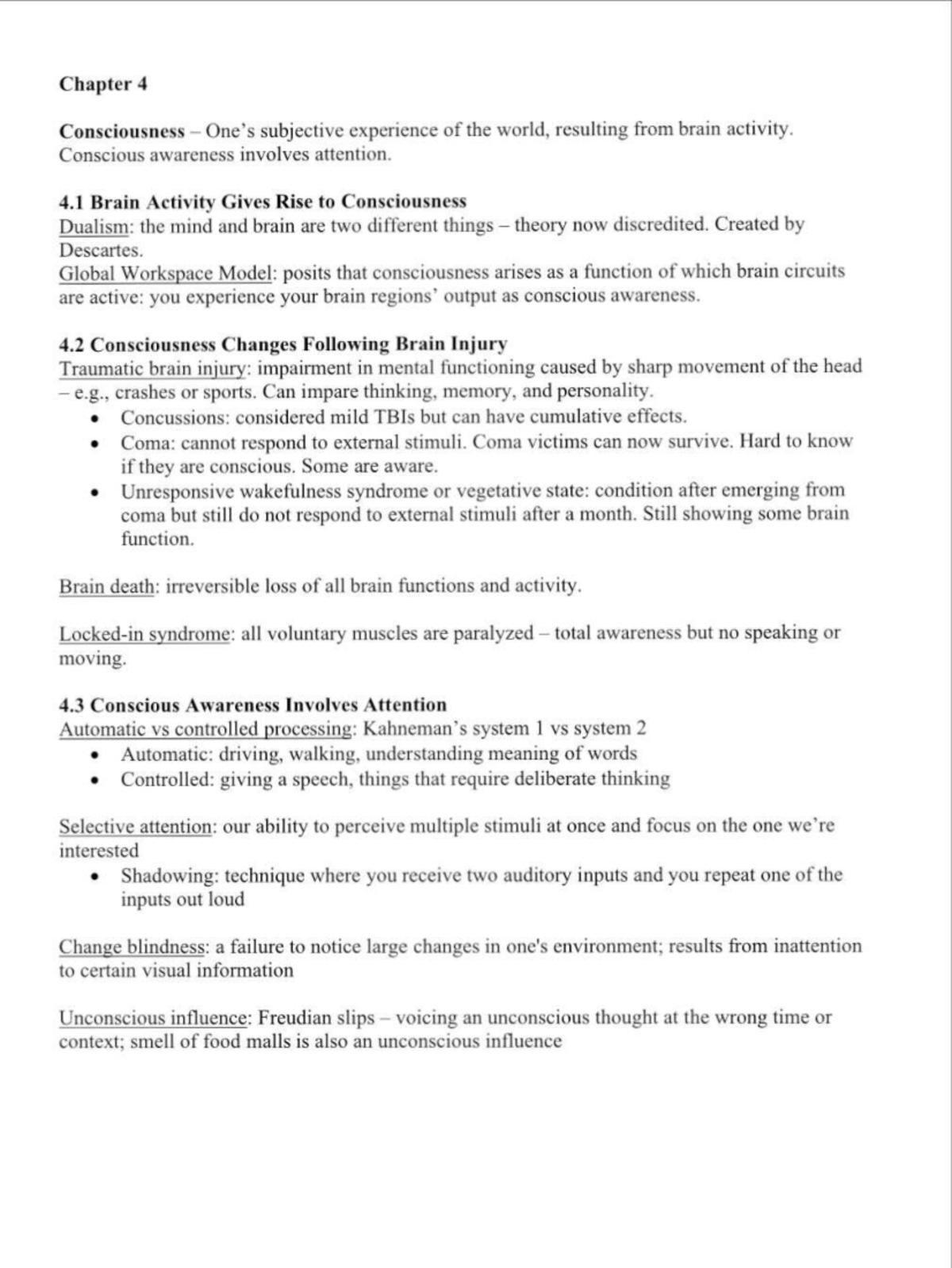 Chapter 4: Consciousness and Brain Activity Overview (PSY 101) - Studocu