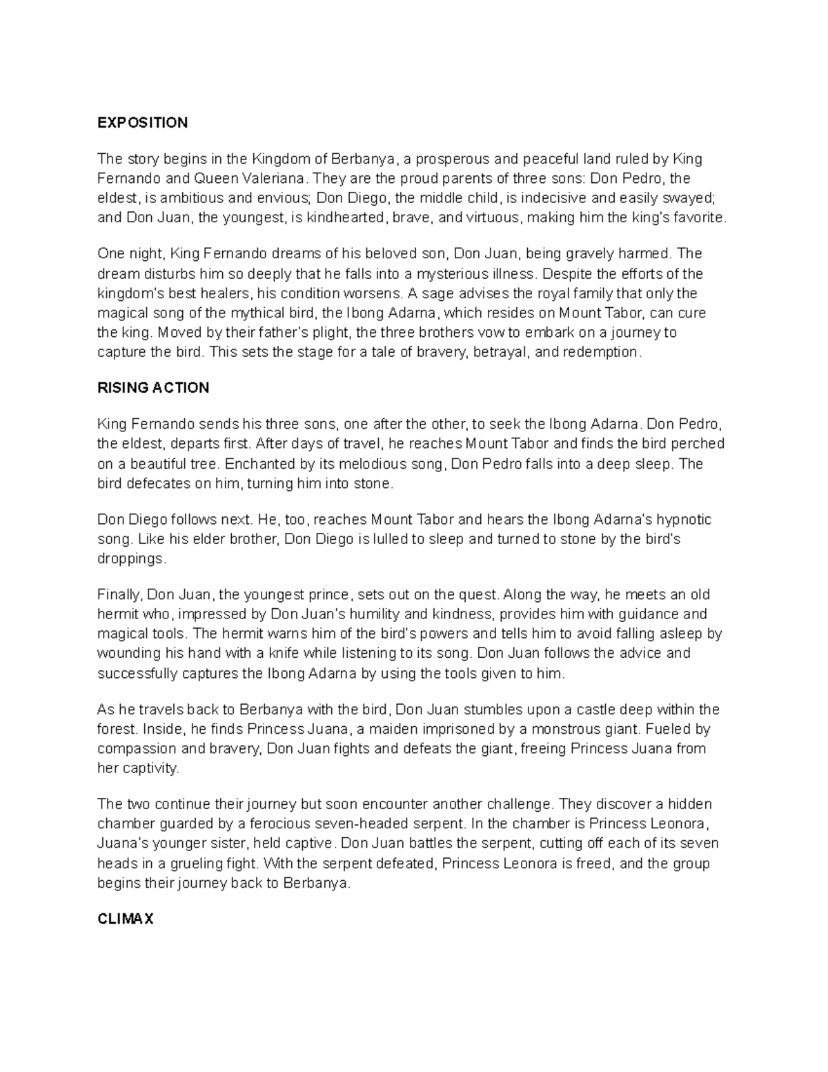 Ibong- Adarna- Output - Summary IB Biology Course Book - EXPOSITION The ...