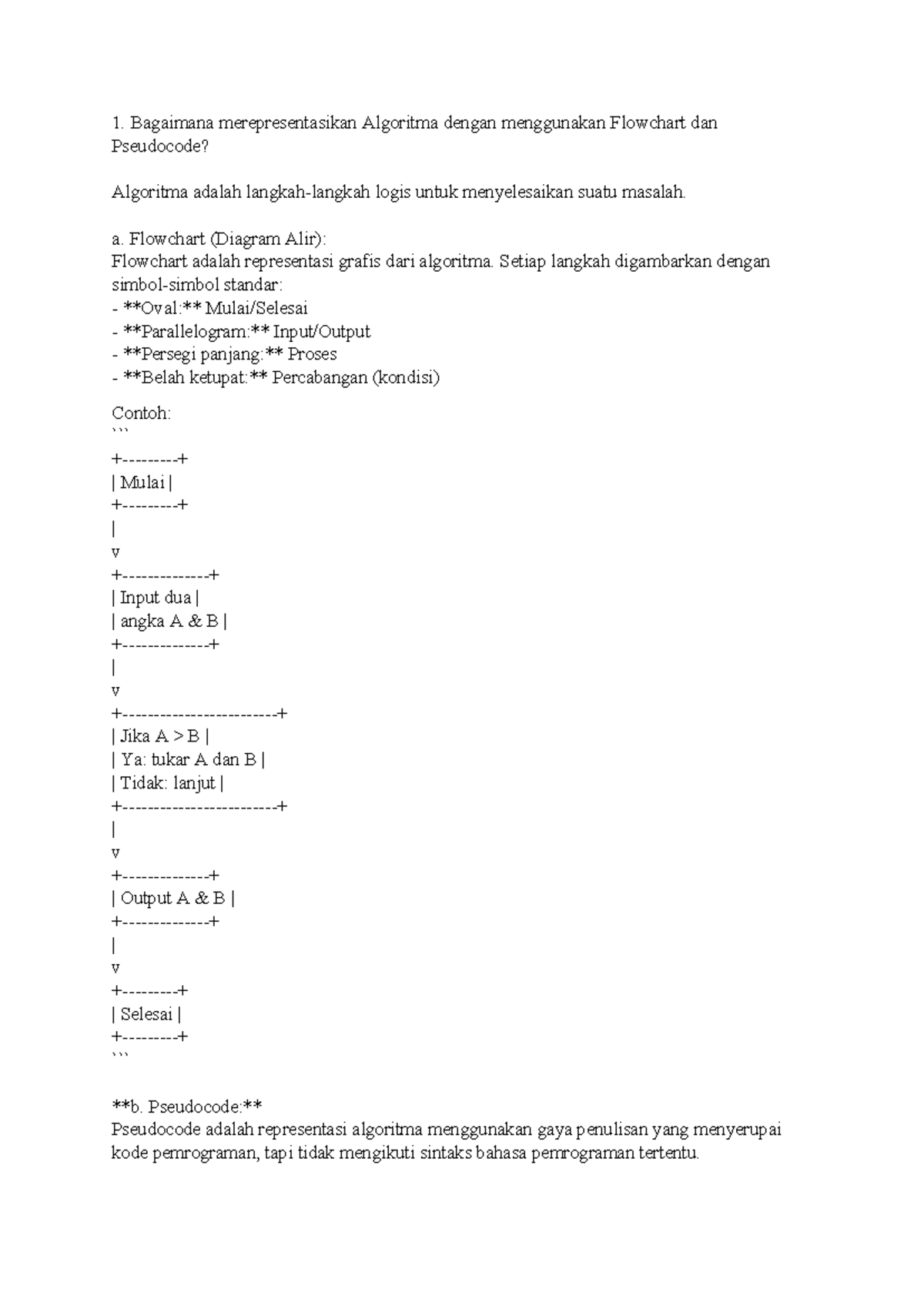 Algoritma: Representasi dengan Flowchart & Pseudocode - Soal 1 - Studocu