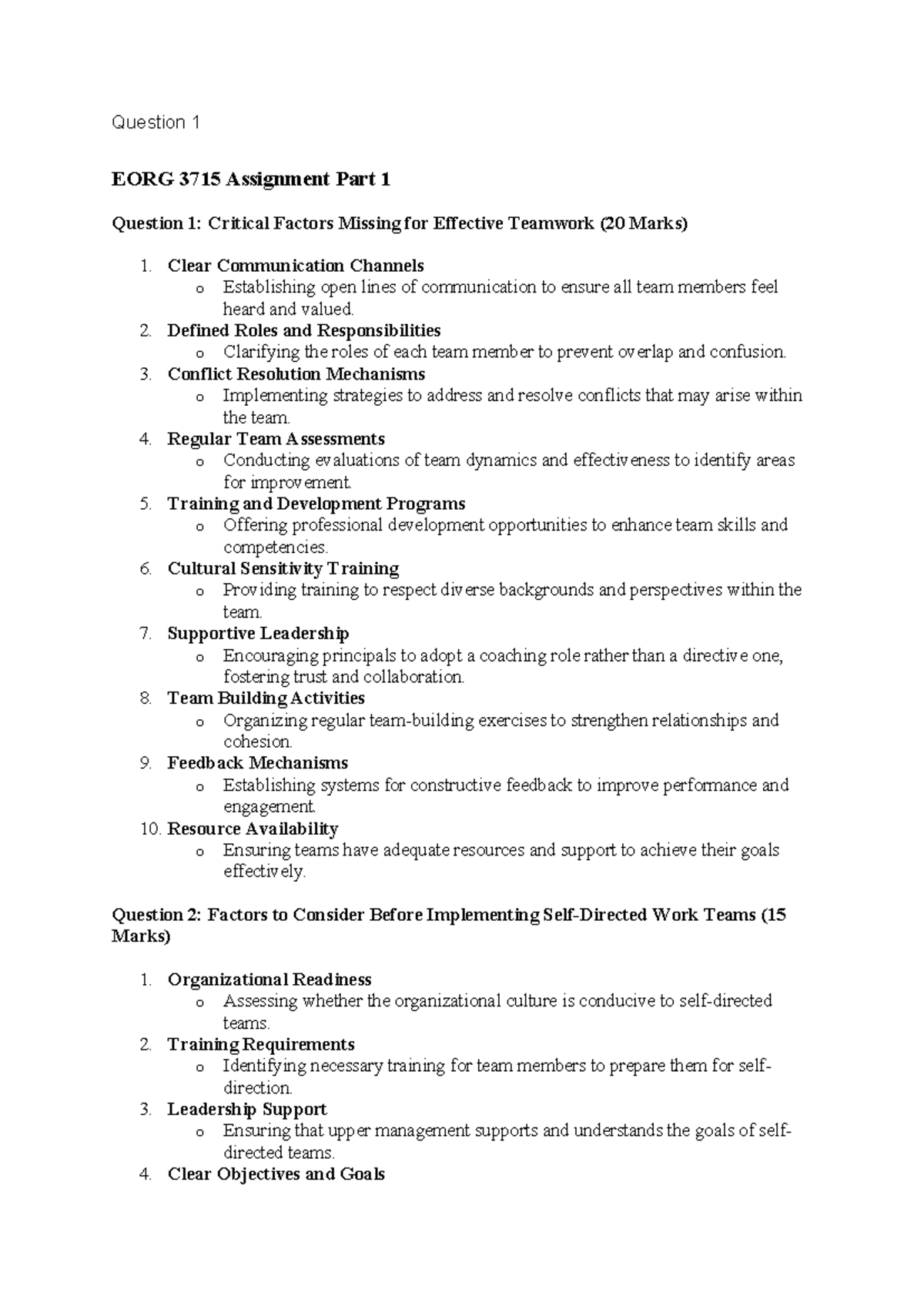 EORG 3715 Assignment: Critical Factors for Effective Teamwork and ...