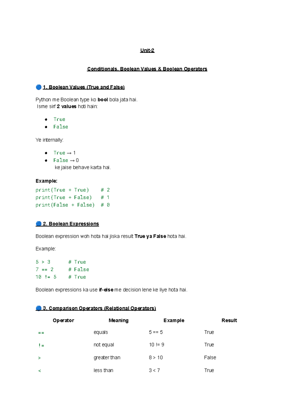 Conditionals and Boolean Operators in Python - MCA 2 - Studocu