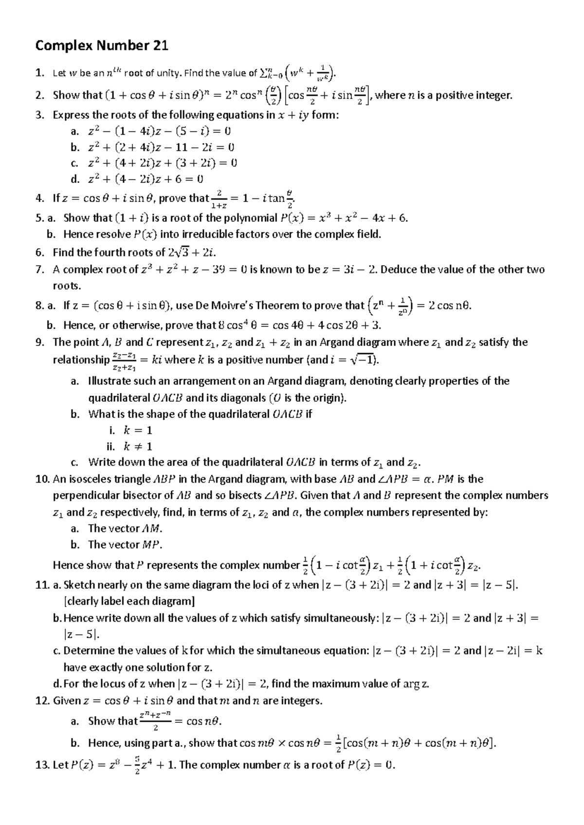 Complex Numbers 21: Roots, Equations, and Argand Diagrams - Studocu