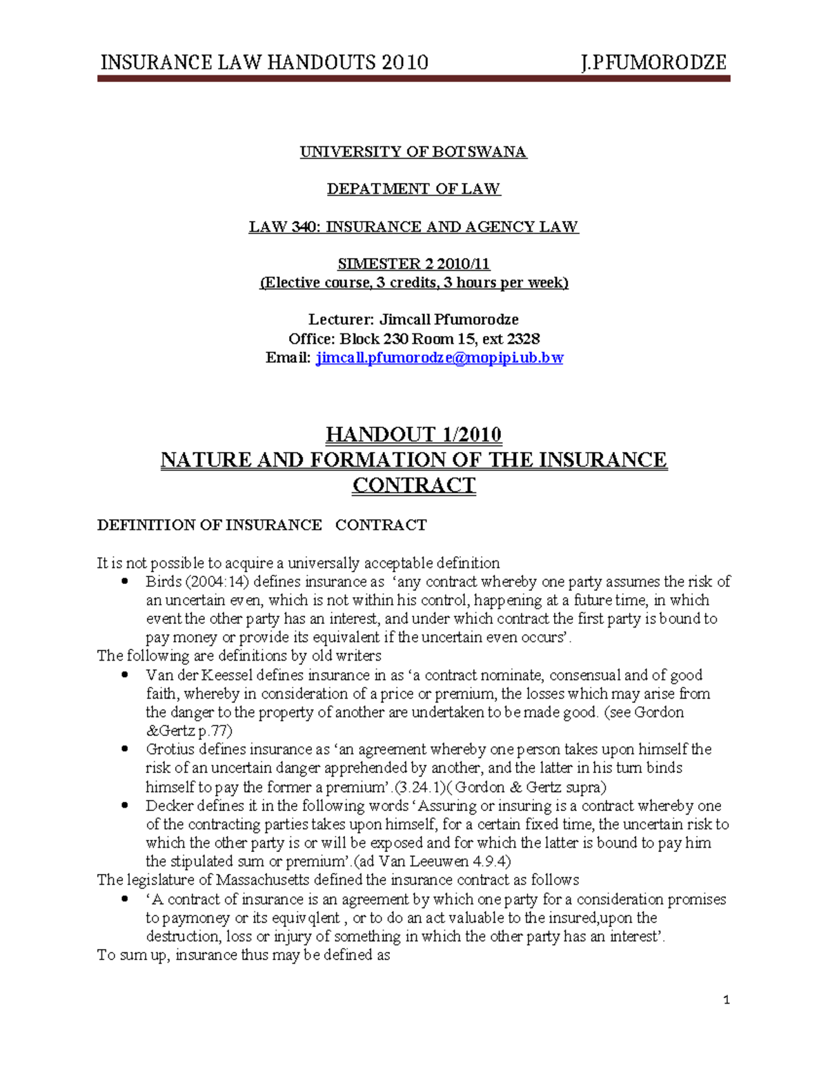 LAW 340: Insurance Contract Formation & Insurable Interest Notes - Studocu