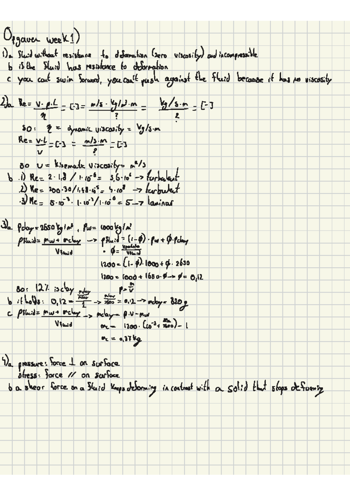 Fluid Mechanics Exercises Week 1 (Course Code: FM101) - Studeersnel