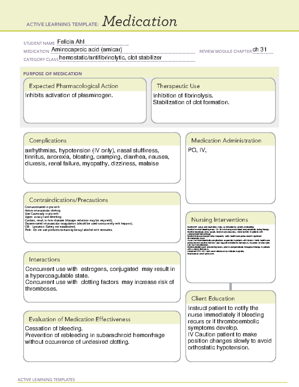 Aminocaproic acid - drug cards - ACTIVE LEARNING TEMPLATES Medication ...