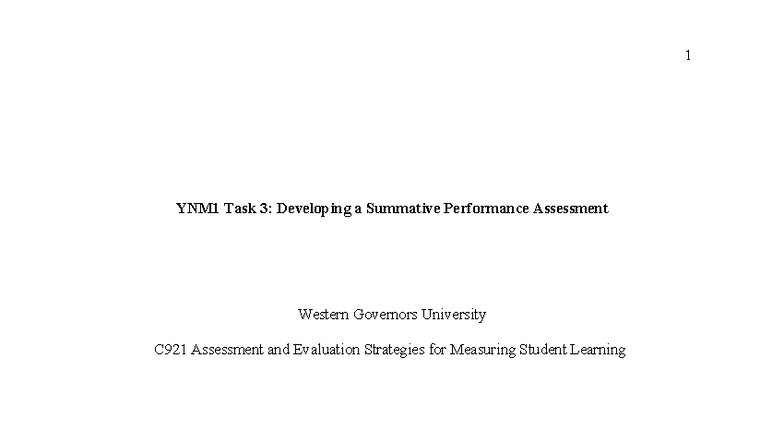 YNM1 Task 3: Summative Performance Assessment Strategies Analysis - Studocu