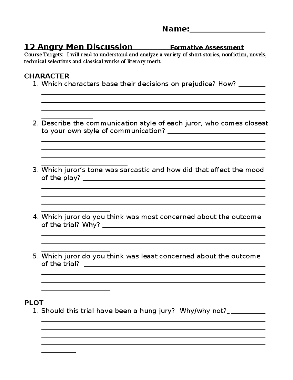 12 Angry Men Discussion Questions - Formative Assessment Insights - Studocu
