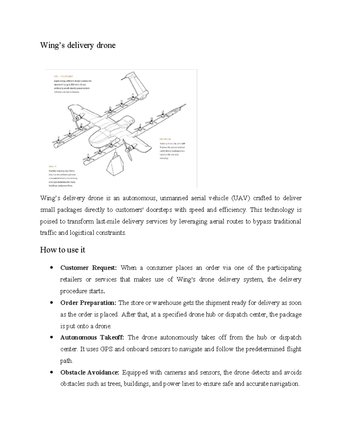 Wing's Delivery Drone - Design Overview and Benefits of UAVs - Studocu
