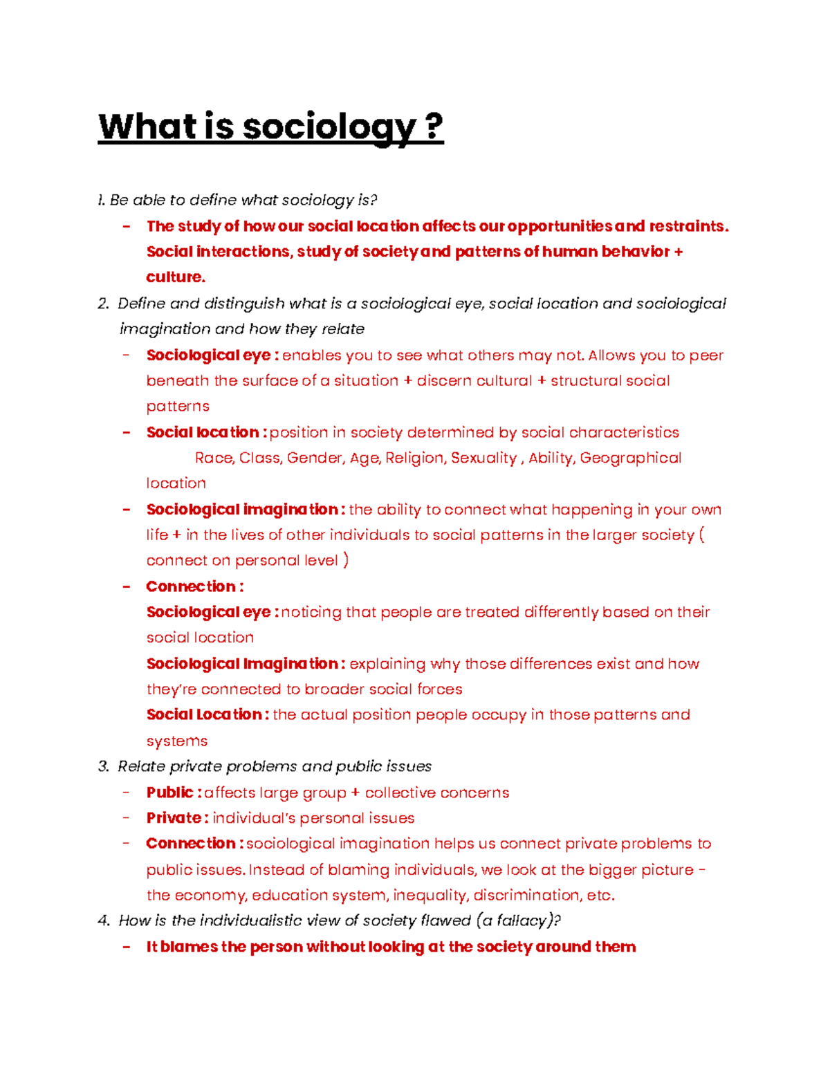 Sociology Study Guide: Key Concepts & Theories Overview (SOC101) - Studocu