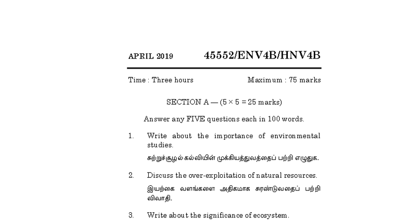 APR-2019 EVs 4B - Environmental Studies Previous Year QP - Studocu