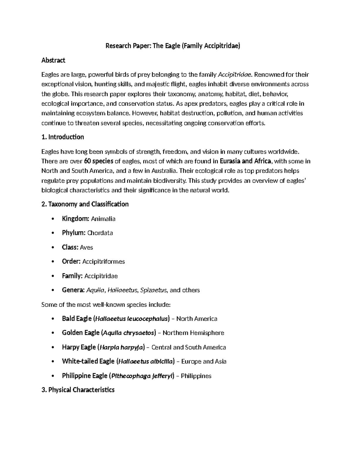 Research Paper: The Eagle (Family Accipitridae) Overview and ...