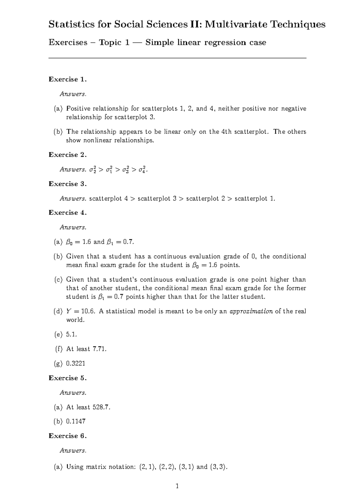 Statistics for Social Sciences II: Simple Linear Regression Exercises ...