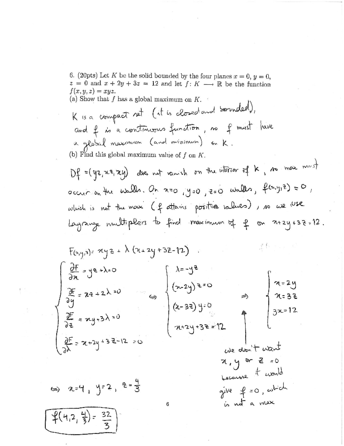 MIT 18.022F10 Final Exam: Global Maxima of Function f on Solid K - Studocu