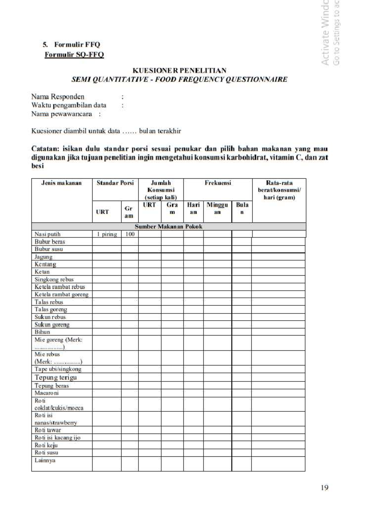 FORM FFQ, SQ-FFQ: Comprehensive FFQ Form Guide - Studocu