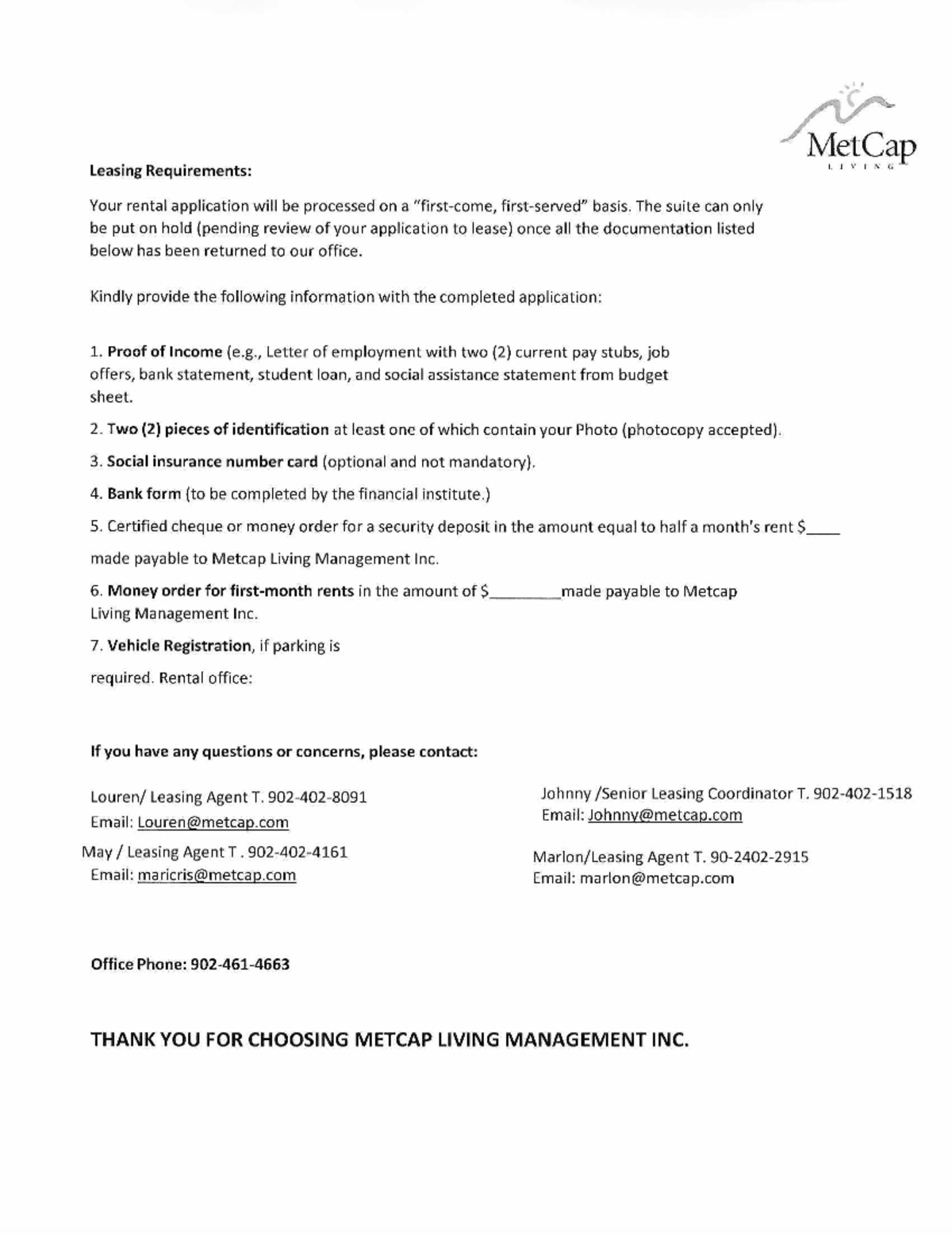 Metcap Living Rental Application Form and Instructions (NS) - Studocu