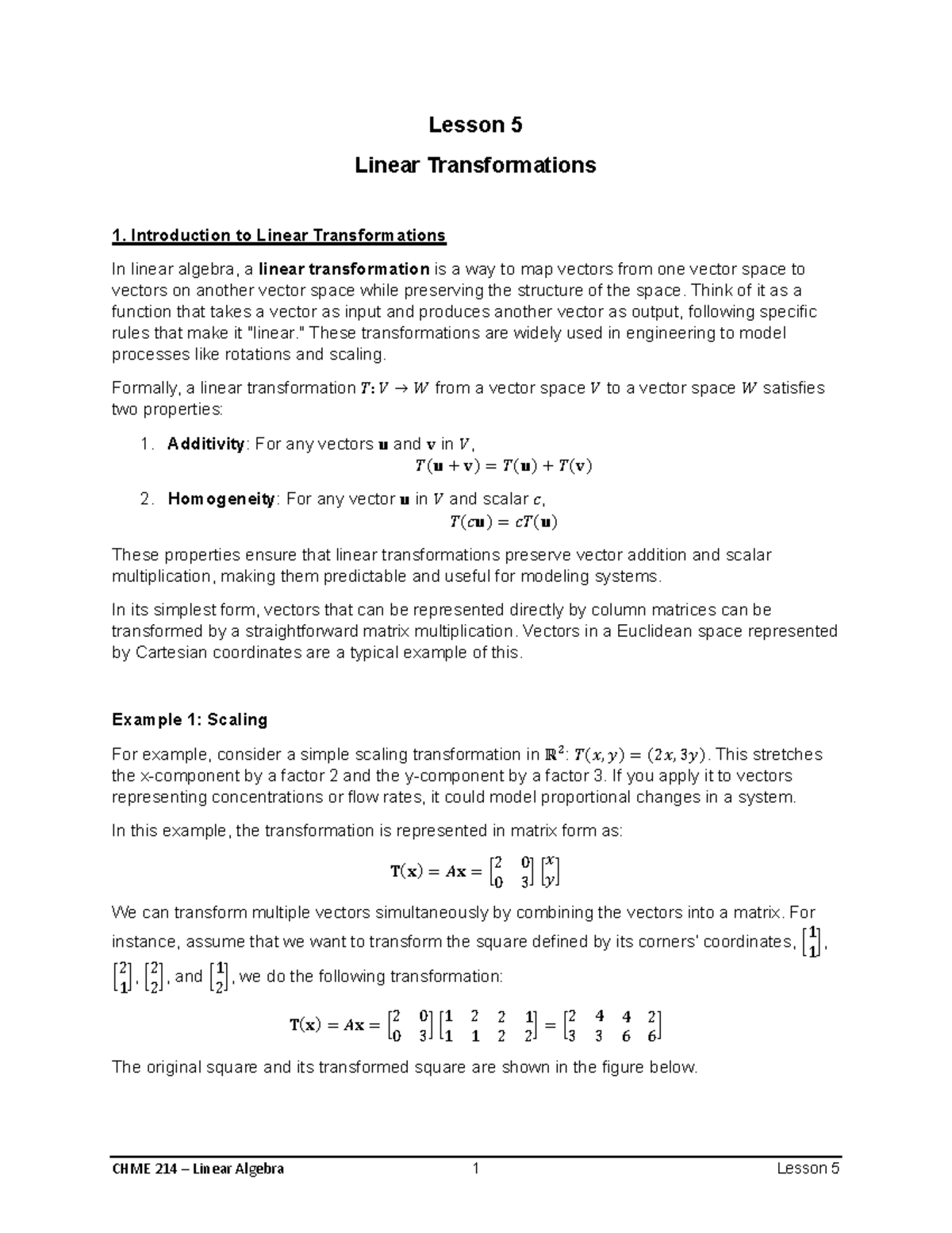 CHME 214 Linear Algebra: Lesson 5 - Understanding Linear ...