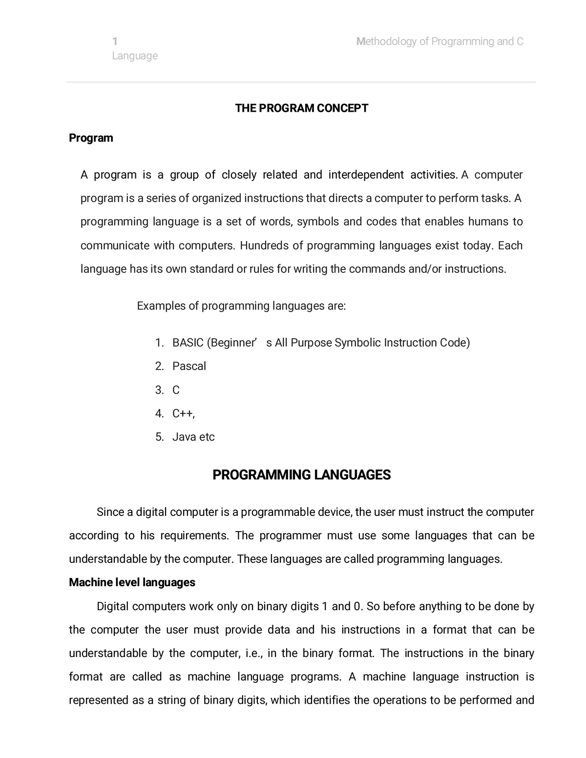 M1 Programming Methodology and C Language Concepts Overview - Studocu