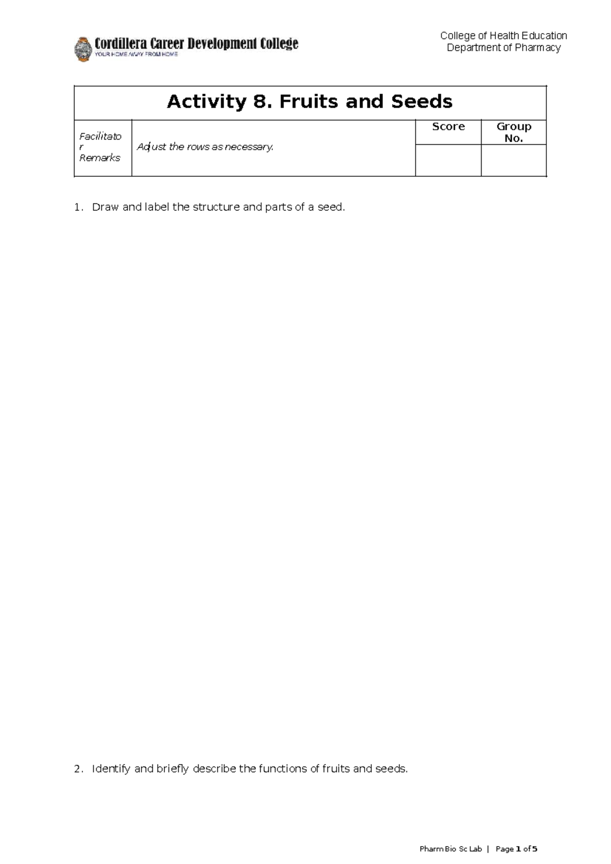 Pharm Bio Sc Lab: Activity 8 - Functions and Types of Fruits and Seeds ...