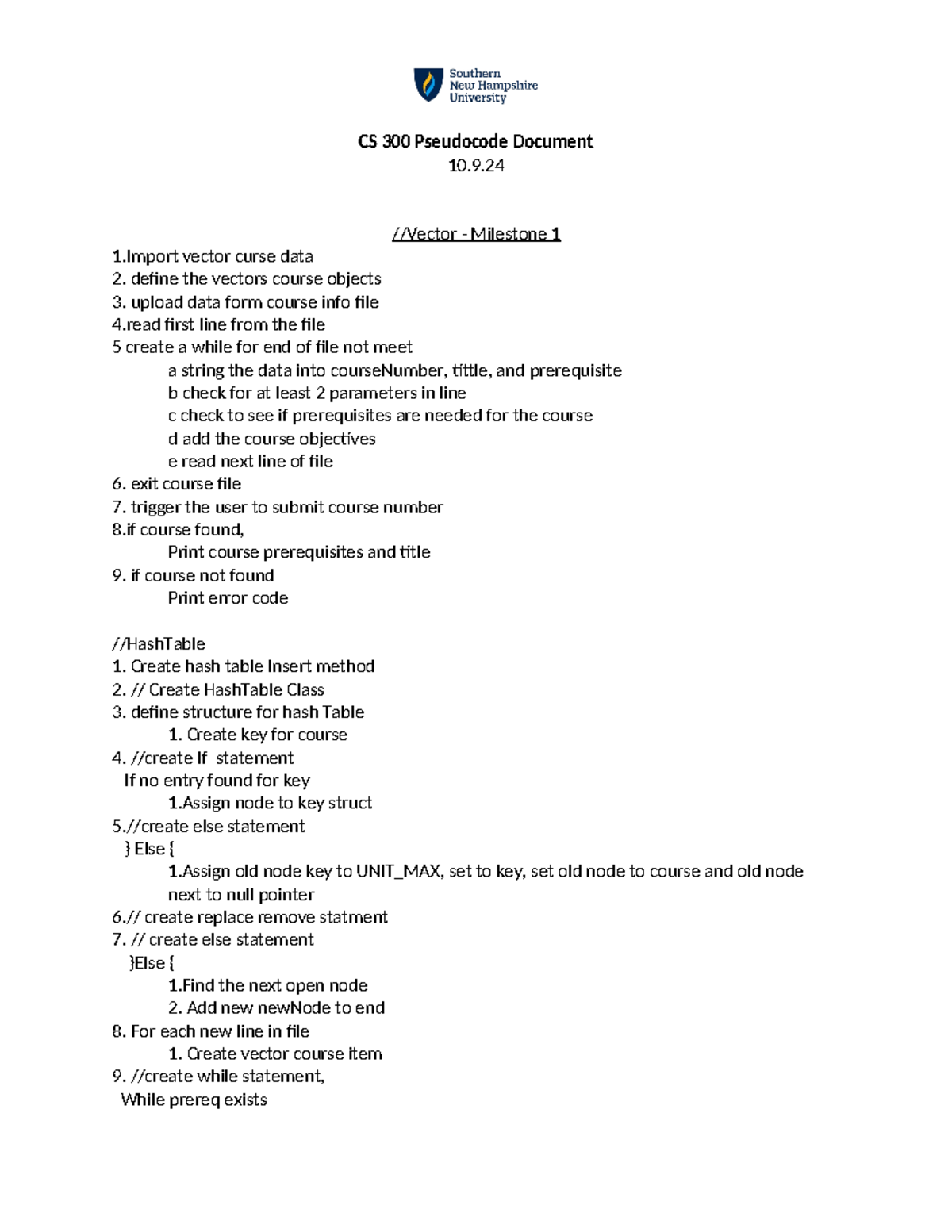 CS 300 project 1 - CS 300 Pseudocode Document 10. //Vector - Milestone ...