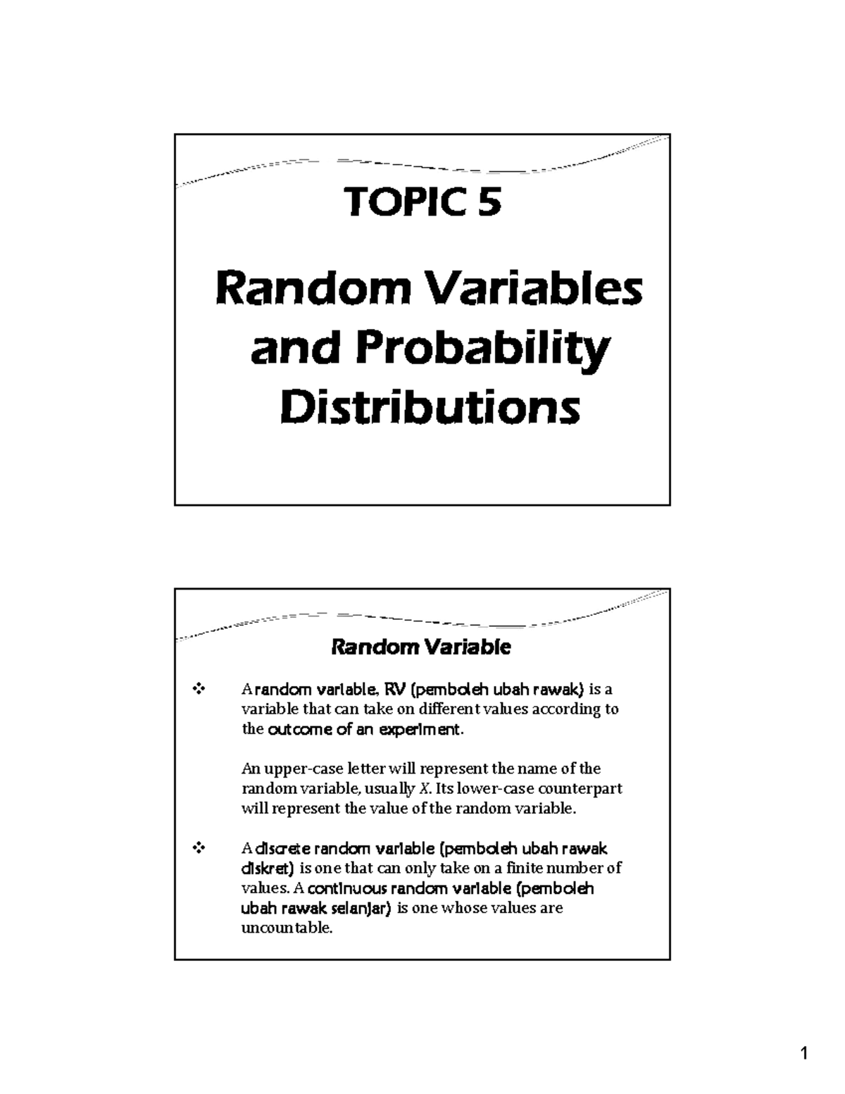 Topic 5 - Random Variables and Probability Distributions in Statistics ...