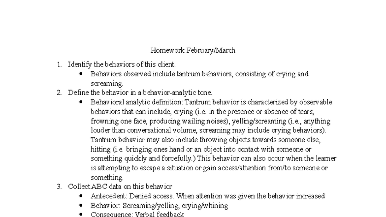 Homework 1: Analyzing Tantrum Behaviors in ASD Clients - Studocu