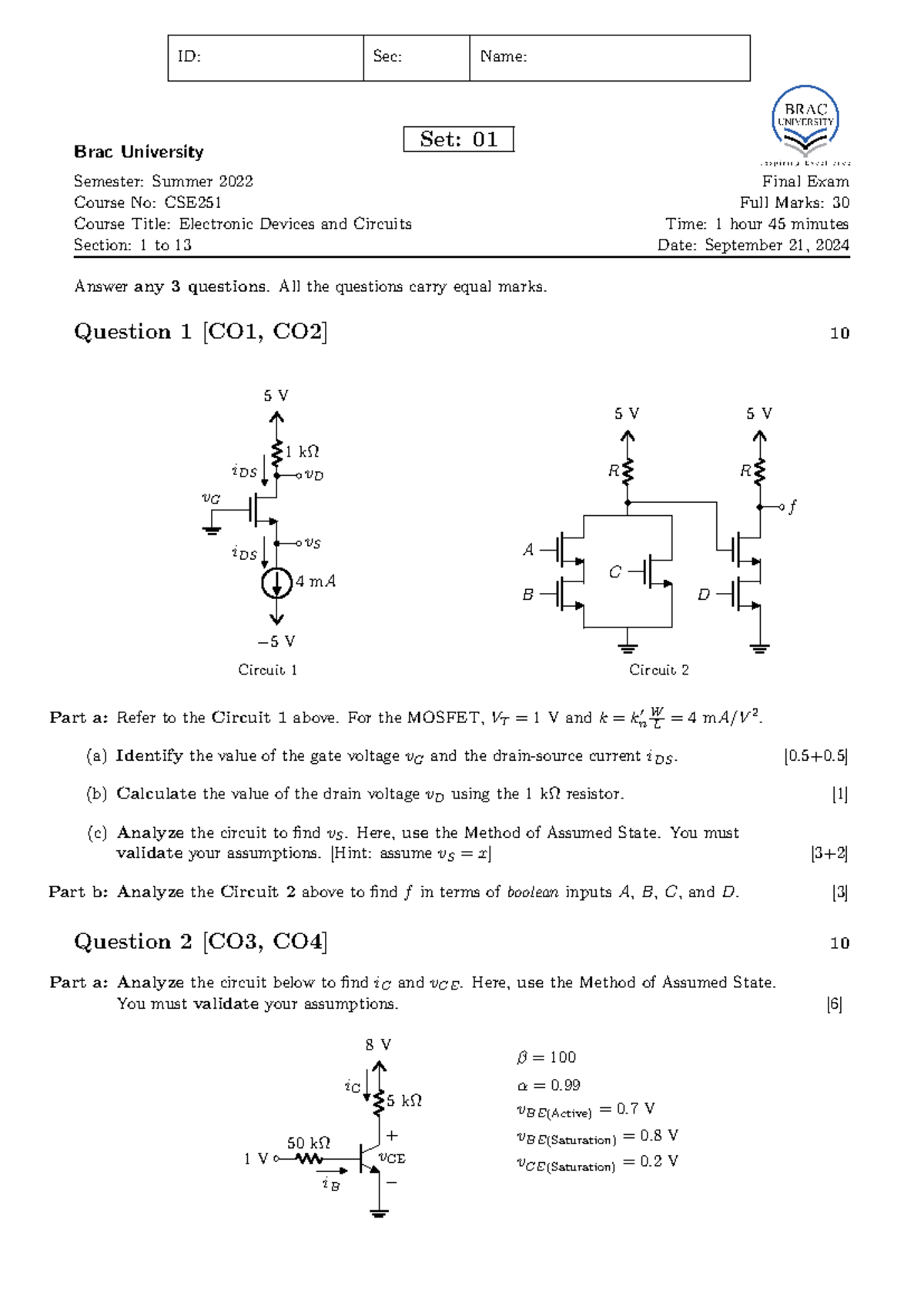 CSE251 Final Exam Questions & Solutions - Summer 2022 - Studocu