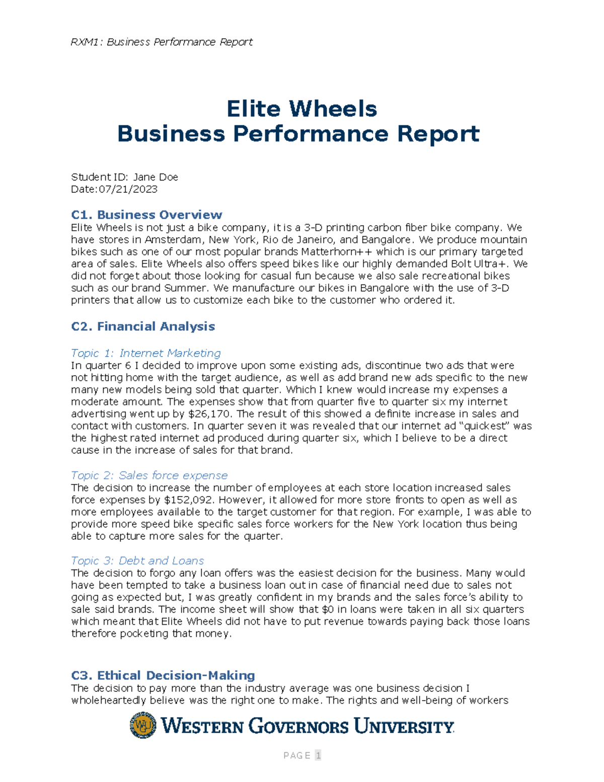 Business Performance Report Template - RXM1: Business Performance ...