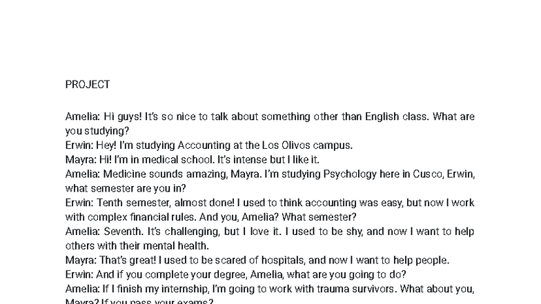 Project - Amelia - Ingles - PROJECT Amelia: Hi guys! It’s so nice to ...