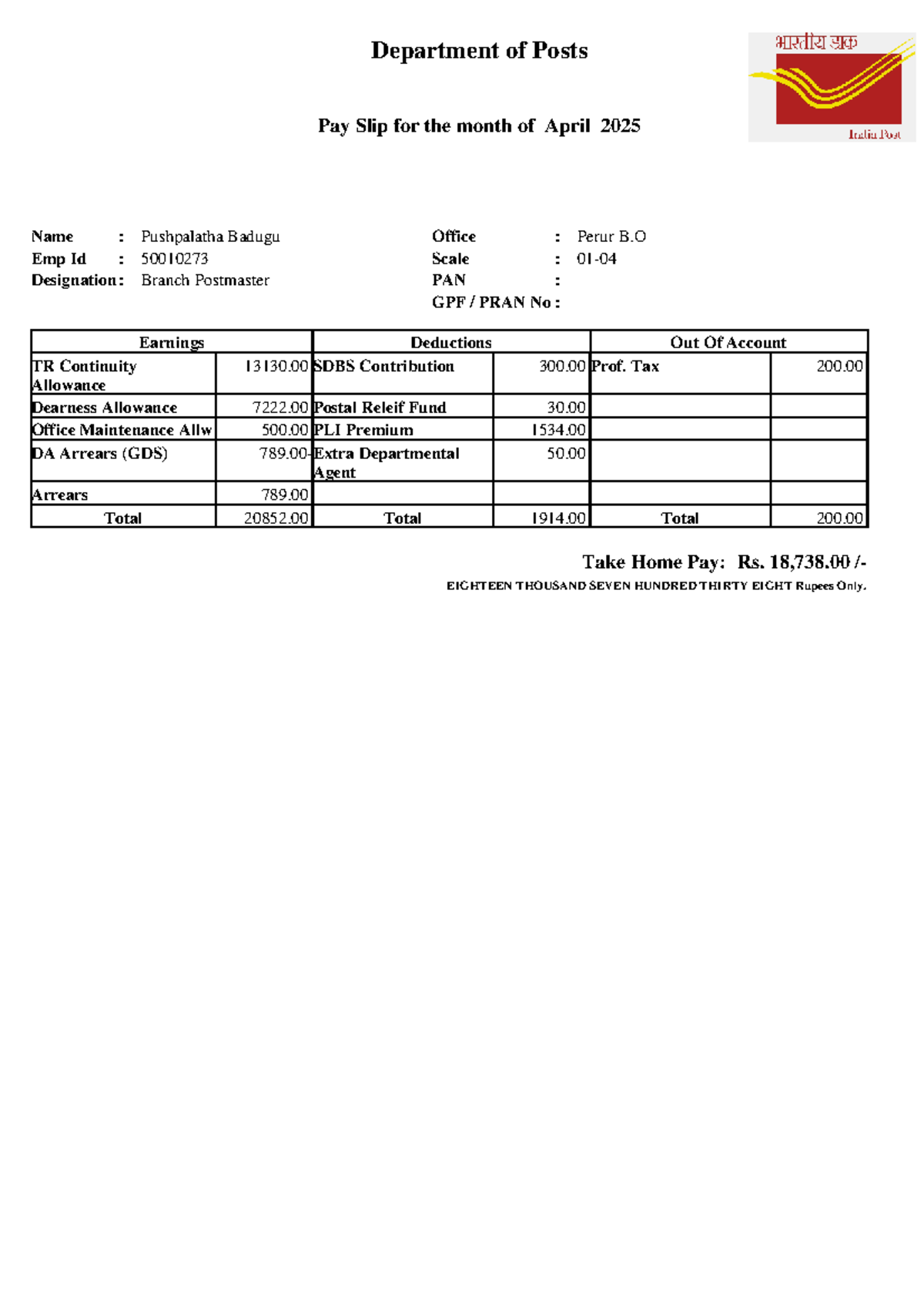 GDS Payslips for April 2025 - Detailed Employee Earnings and Deductions ...