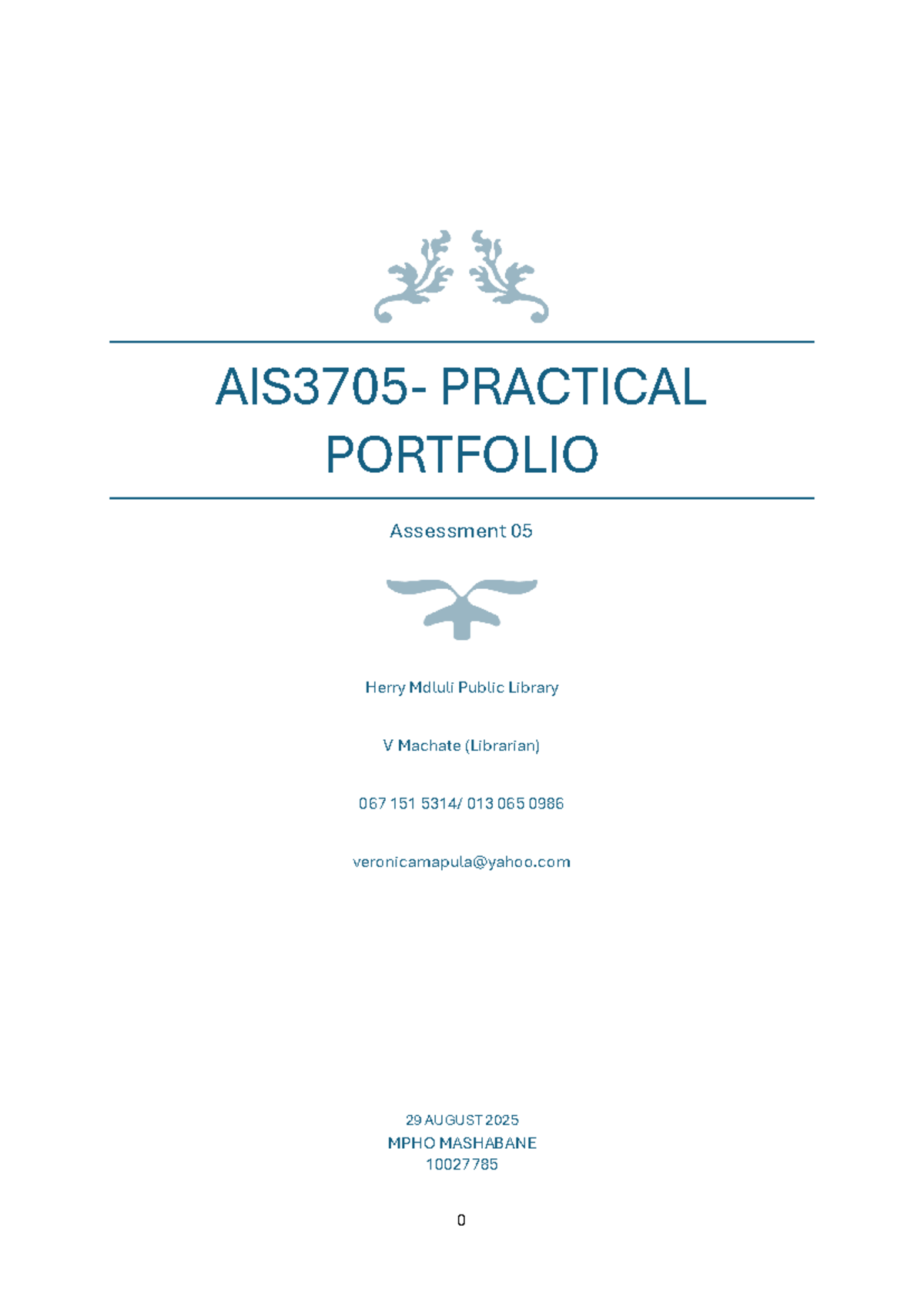AIS3705 Practical Portfolio Assessment 05: Public Library Principles ...