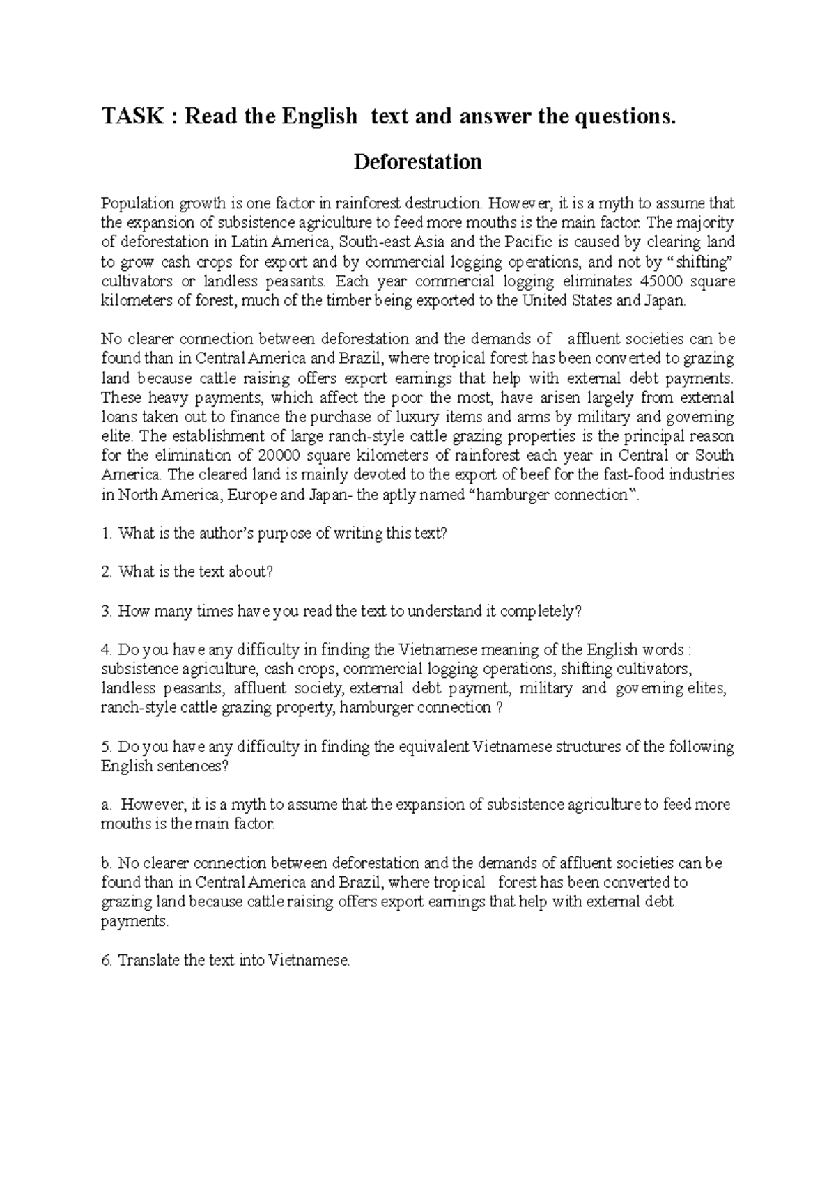 Assignment 2 - TASK : Read the English text and answer the questions ...